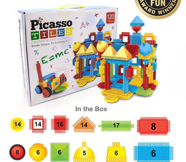 PicassoTiles - 120 Piece Bristle Lock Basic Building Tiles Set – Mini Mint